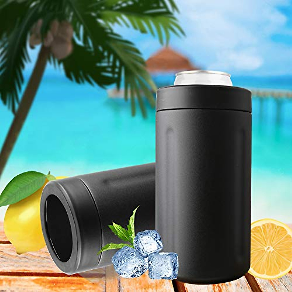Aokpsrt Insulated 12oz Can Cooler 4 in 1 Slim Beer Can Cooler Double-walled Stainless Steel Beer Holder Suitable for Slim & Short Cans,Beer Bottles & As Drink Cup