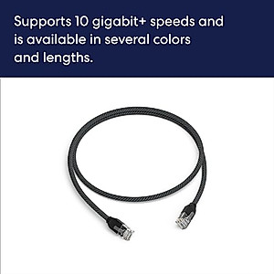 Amazon eero CAT6a Ethernet cable - Supports 10 gigabit+ speeds, 3 foot, 1-pack, Titanium Black