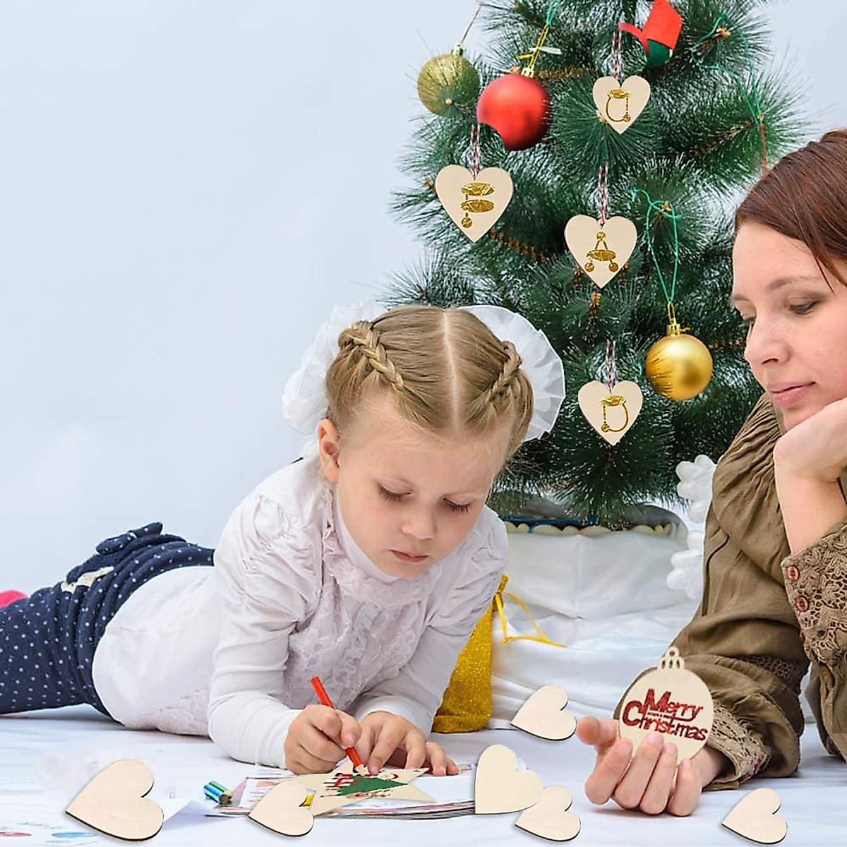 100 pcs Mini Rustic Wooden Love Heart Wedding Table Scatter Natural Wood Heart Crafts Children's DIY Manual Patch Home Decorations（30mm）