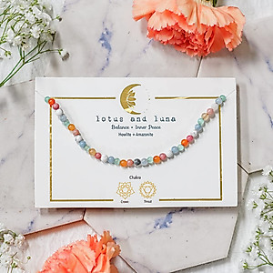 Lotus and Luna 4MM Energy Chakra Healing Necklace with Real Howlite and Amazonite Stones (Balance + Inner Peace)