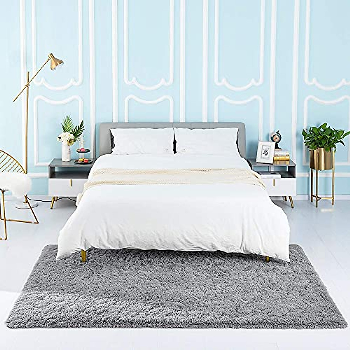 Guucha Premium Fluffy Area Rug, 5x7 Feet Soft and Fuzzy Shag Rugs for Boys Girls, Cozy Carpet for Bedroom Living Room Nursery with Strong Backing, Grey