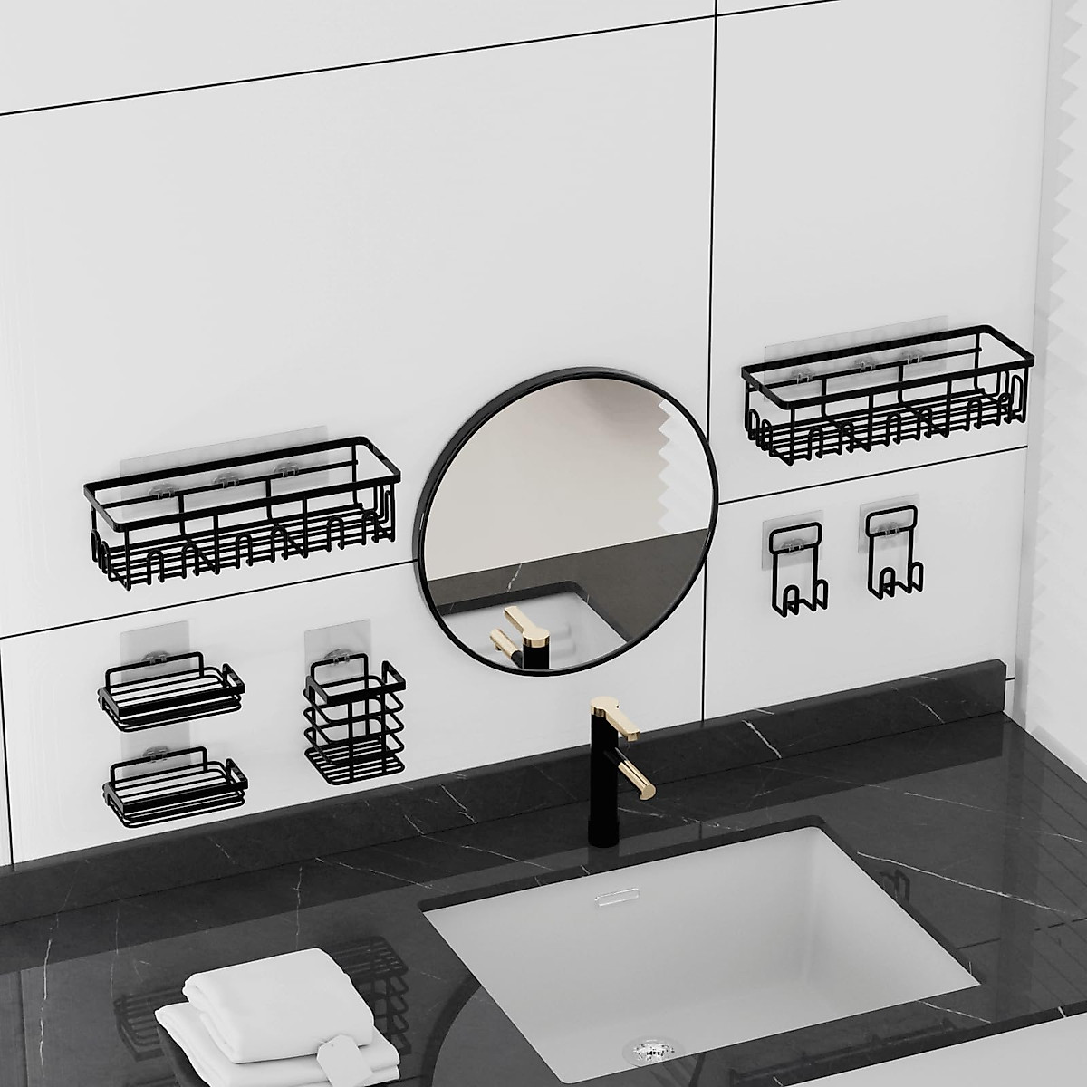 HSD Houseware Corner Shower Caddy Adhesive Replacement 4 PCS, Waterproof No Drilling Shower Shelf Adhesive Replacement, Self Adhesive Hooks for Hanging Soap Dish Towel Holder Toothbrush Holder