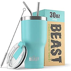 Beast 30 oz Tumbler Stainless Steel Vacuum Insulated Coffee Ice Cup Double Wall Travel Flask (Aquamarine Blue)