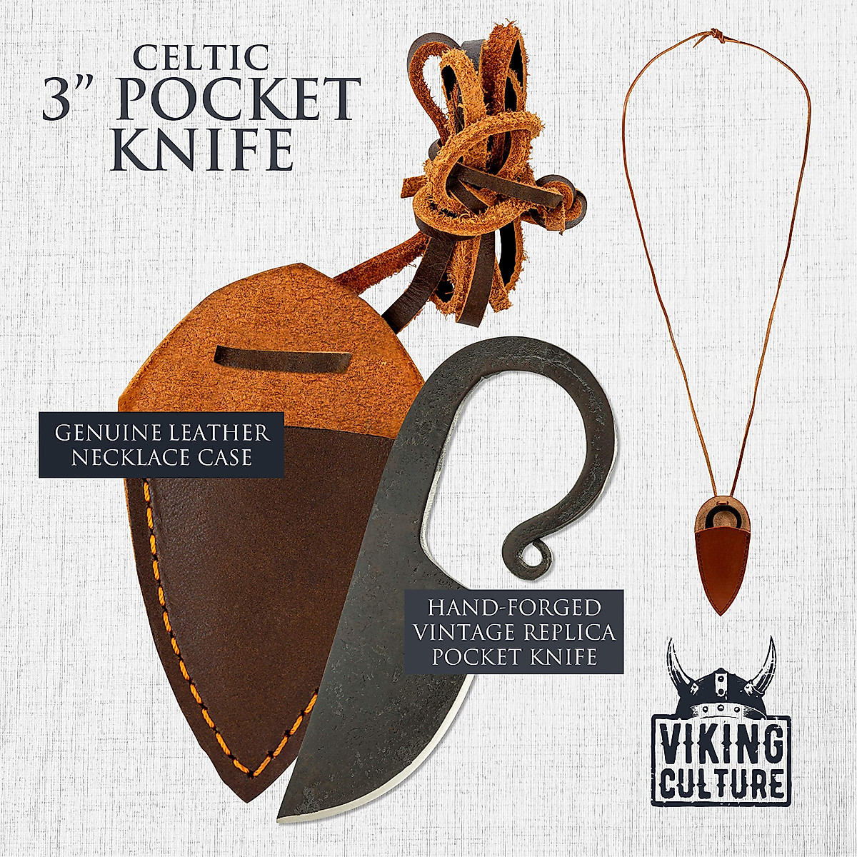 Viking Culture Ox Horn Mug, Shot Glass, and Bottle Opener (3 Pc. Set) Authentic 16-oz. Ale Intricate Design Wolf/Fenrir + 2-Piece Viking Knife Set - Raven-Head Viking Knife