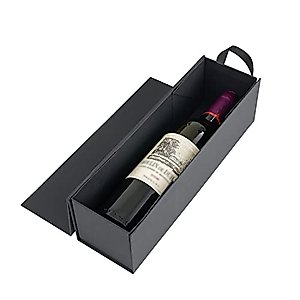 RYDDOY Wine Gift Box, 12.8x3.7x3.7 Inches Black Wine Bottle Boxes With Handle for Liquor and Champagne Magnetic Closure Collapsible Gift Box for Party, Wedding, Gift Wrap, Storage