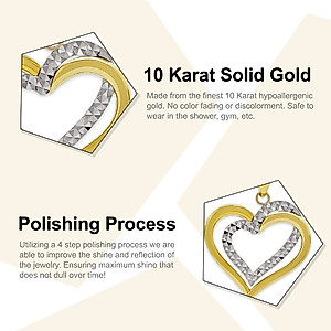 Charm America - Gold Double Heart Charm - 10 Karat Solid Gold - Diamond-cut Heart Pendant