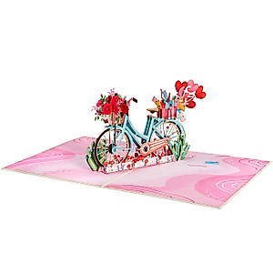 Paper Love 3D Bicycle Pop Up Card, Love Bike, For Valentines Day, Mothers Day, Adults or Kids, All Occasions - 5" x 7" Cover - Includes Envelope and Note Tag