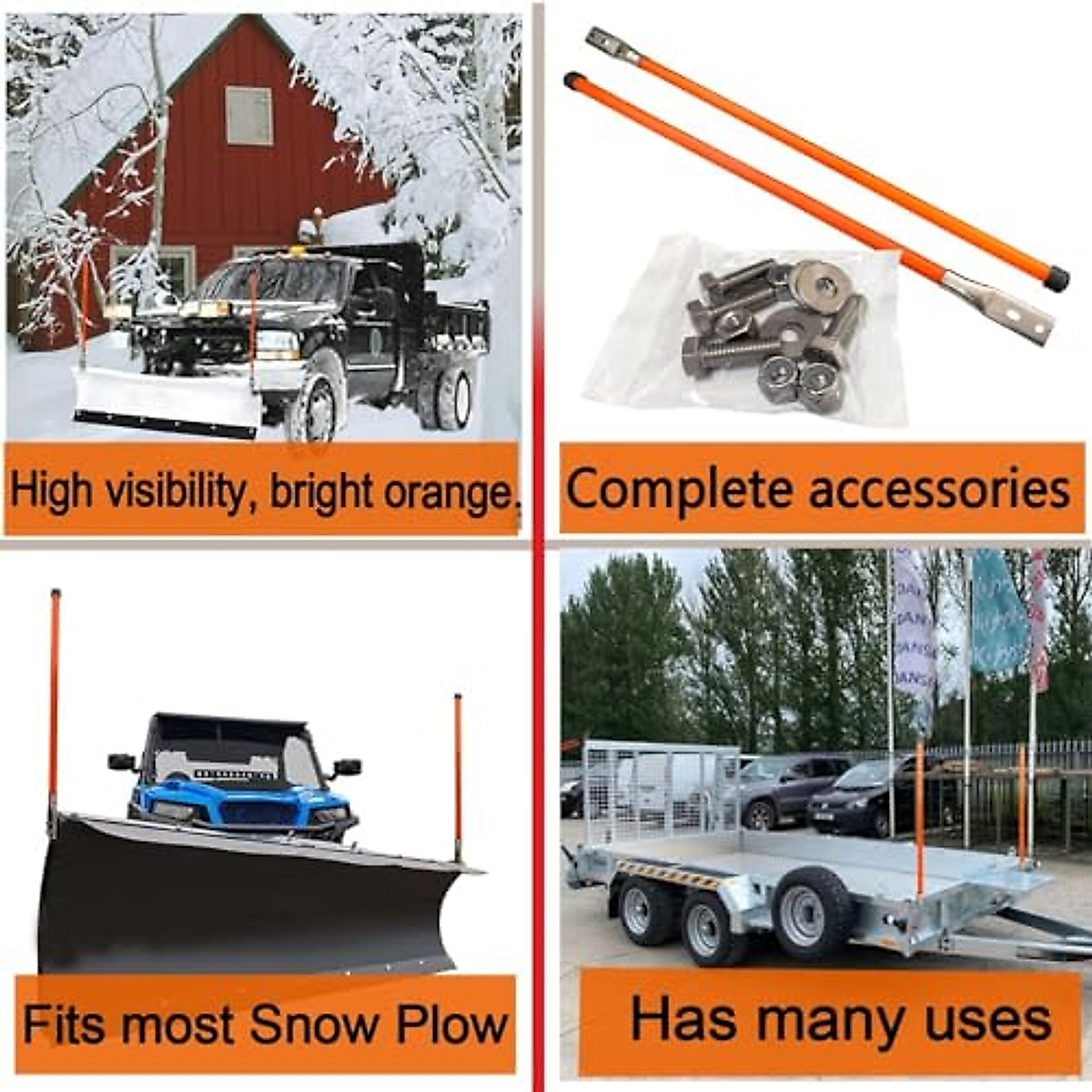 SEASAIL Snow Plow Blade Marker Guide Kit High Visibility Orange with Stainless Steel Joint Compatible with Most Snow Plow Not Easy to Break 36" Steel Wire Construction