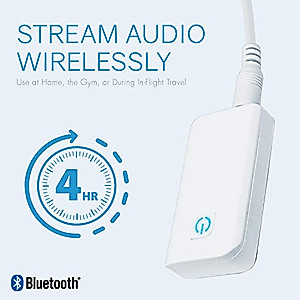 Realm Portable Bluetooth Transmitter for TV, Computer, Gyms, and in-Flight Entertainment, Bluetooth Plane Adapter, Low Latency Wireless Audio Adapter for 3.5mm, White (RLMA10WT)
