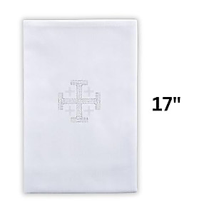 Trinity Church Supply Jerusalem Cross Embroidered Lavabo Towel Set - Pure Linen, Absorbent, 11x17, for Liturgical Use - Pack of 4