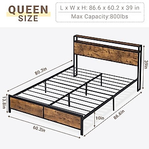 Zevemomo Queen Size Bed Frame with Storage Headboard, Metal Platform Bed Frame with RGB LED Lights & USB Ports, Heavy Duty Metal Slats Support No Box Spring Needed