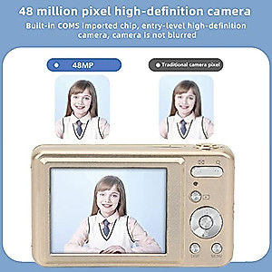 Tefola Children Digital Camera, 2.7in Camera ABS Metal 48MP High Definition 8X Optical Zoom Portable Digital Camera for Children Beginners(Gold)