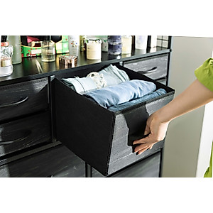 EnHomee Black Dresser with LED Lights & Charging Station, Dresser for Bedroom with 2 Tier Shelves & 4 Hooks, 11 Drawers Dresser, Closet, Living Room, Entryway,Sturdy Frame,Wooden Top