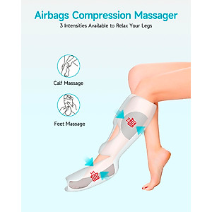 ALLJOY Leg and Foot Massager with Heat, Air Compression Leg Massager for Circulation and Pain Relief, Foot and Calf Massager 6 Modes 3 Intensities 2 Heating Levels Adjustable Massage Boots Best Gift