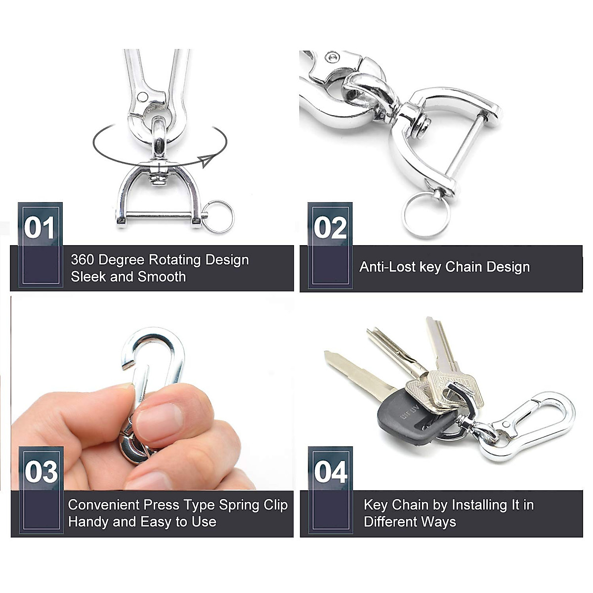 INFIPAR Car Keychain Metal Key Chain for Car Fob Key Ring Key Clip with Horseshoe Shaped Anti-Lost D-Ring for Men and Women 2 Pack