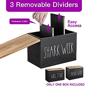 MISTOD Tampons Holder for Bathroom, Pad and Tampon Organizer with Tray Lid, Wooden Feminine Product Shark Week Tampon Storage Organizer, Bathroom Accessories Small Storage Box - Black