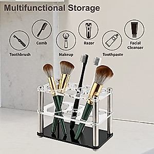 FAIBAEELLY Toothbrush Holders for Bathrooms, Premium Acrylic Stainless Steel Toothbrush and Toothpaste Holder, Open Design Multifunctional Bathroom Counter Organizer, Clear/Black/Silver