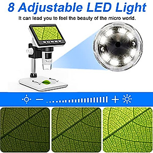 CIMELR LCD Digital Microscope 4.3 inch Handheld USB Microscope 50X-1000X Magnification PCB Coin Soldering Microscope Video Camera for Adults/Kids - 8 LED Lights, SD Card Included,Windows Compatible