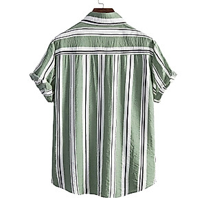 Floerns Men's Striped Shirts Casual Short Sleeve Button Down Shirts Mint Green M