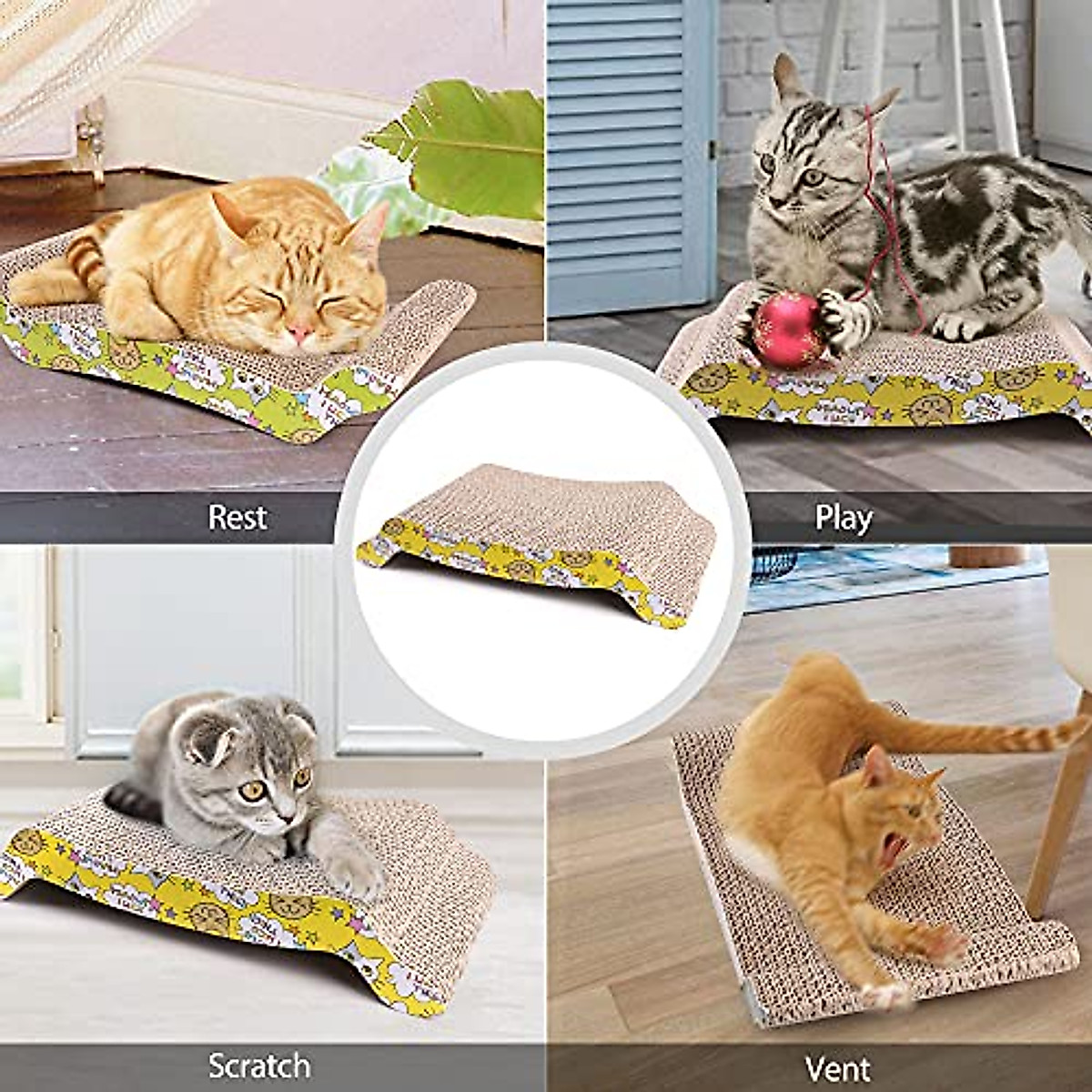 PrimePets Cat Scratching Board, 2 Pack Cat Scratcher Cardboard, Cat Scratch Pad for Indoor Cats, Cat Scratcher Couch Lounge Sofa Bed, Reversible Corrugated, Catnip Included