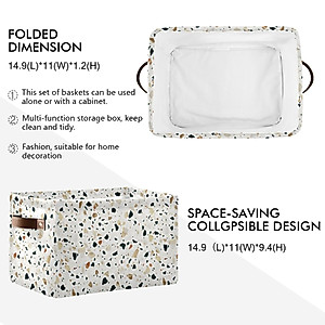 xigua Terrazzo Storage Basket Foldable Storage Bin, Canvas Rectangular Storage Basket with Leather Handles for Home Closet & Office Decoration