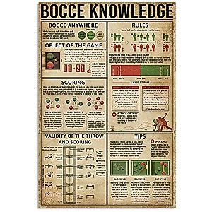JIUFOTK Bocce Knowledge Metal Tin Sign Scoring Rules Tips Poster Athlete Beginner Training School Education Club Garage Home Wall Decoration Plaque 8x12 Inches