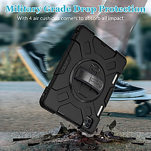 Case for iPad Pro 11 Inch (2022/2021/ 2020/2018): Silicone Cover for iPad 11 (4th/ 3rd/ 2nd/ 1st) Generation with Screen Protector- Stand- Handle- Shoulder Strap- Pencil Holder- Black