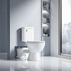 SUPERFLO Macerating Toilet System Silent & Powerful Upflush Toilet to Bathroom Sink &Tub with 600W Toilet Pump & AC Vent for Basement