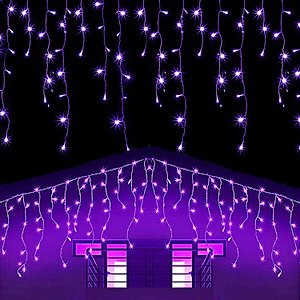SDOUBLEM 13FT 96 LEDs Purple 8 Modes Memory Mode Icicle Light Window Curtain String Light Wedding Patio Home Garden Bedroom Outdoor Indoor Party Decorations