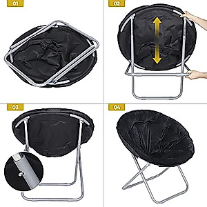 ZenStyle Faux Fur Saucer Chair, Folding Chair Soft Lounge Chair, Portable Moon Chair for Bedroom, Dorm Rooms, Apartments, Lounging, Garden and Courtyard, Black