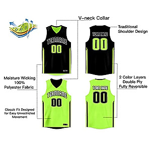 BaiLiLai Custom Basketball Jersey Reversible Printed Name Number Athletic Blank Team Uniform for Men/Youth, Black/Neon Green27, One Size