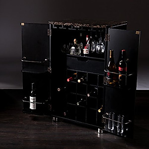 SEI Furniture Cape Town Contemporary Bar Liquor and Wine Cabinet with Storage, Faux Marble Countertop with Black Finish