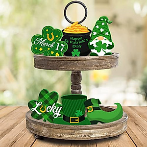 St Patricks Day Tiered Tray Decor,6 Pcs Pot Of Gold Decorations St Patricks Day Centerpiece, Wooden St Patricks Day Decorations Tiered Tray St Patrick day Gnomes Shamrock St Patricks Tiered Tray Decor