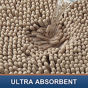 Smiry Luxury Chenille Bath Rug, Extra Soft and Absorbent Shaggy Bathroom Mat Rugs, Machine Washable, Non-Slip Plush Carpet Runner for Tub, Shower, and Bath Room(24''x16'', Beige)