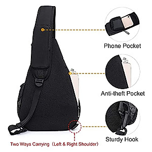 MOSISO Sling Backpack,Travel Hiking Daypack Pattern and Fan-shaped Rope Crossbody Shoulder Bag, Navy Blue Base Totem Texture&Black