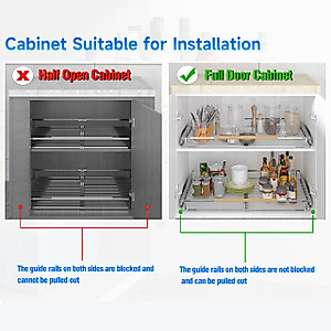 2Pack Expandable Pull Out Cabinet Organizer, 23~39.8"W x 22.5"D Heavy Duty Slide Out Shelves Adjustable Height Cabinet Pull Out Shelves,Expandable Width Spice Rack Organizer for Kitchen Cabinet