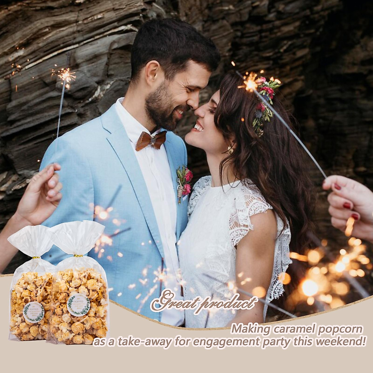 50 Sets He Popped the Question Popcorn Bags Engagement Party Favors She Said Yes Sticker with Cellophane Treat Bags Engagement Party Bridal Shower Wedding Goody Snack Treat Bags Grease Resistant