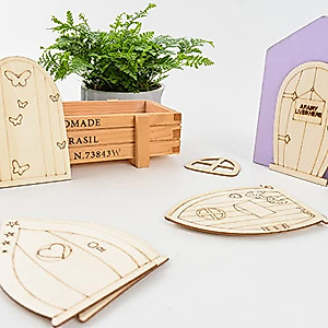 Hagao Fairy Door Wooden Garden Doors Mini Window Fairy House DIY Craft Kit for Wall Home Party Decoration 48 Pcs