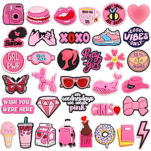 35Pcs Pink Shoe Charms for Women Girls, Cute Shoe Decoration Charms for Teens Kids Adults, Shoe Accessories Party Favors Birthday Christmas Gifts