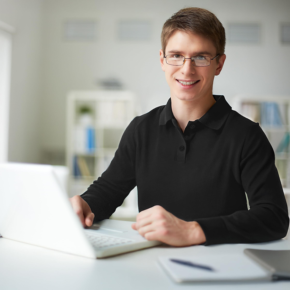 Premium Wear Long Sleeve Polo Shirt for Men, Cotton-Blend Fabric Golf Shirt with Collar, 3-Button Placket, Stain Guard, Elastic Cuffs, Side Split Hem, Casual Tennis Shirt Work & Play, Black XL