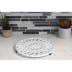 Home Basics Sunflower Collection, Heavy Duty Cast Iron Trivet, Elevated Base Kitchen Countertop & Dinning Room Table, (3, White)