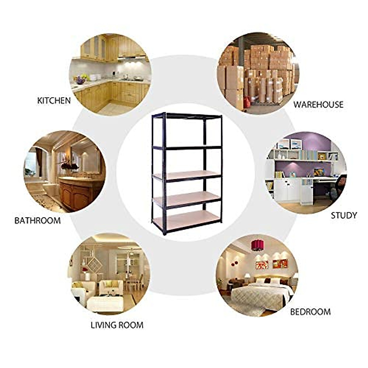 Metal Storage Shelves with Bolt-Less Design Freestanding Storage Shelves Height and Layout Adjustable for Workshop Bookshelf Shed Office Heavy Duty Racking Shelves(180CM)