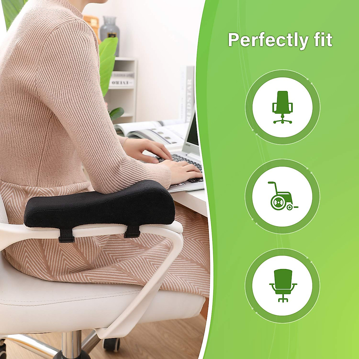 LargeLeaf Chair Ergonomic armrest Cushions Elbow Pillow Pressure Relief Office Chair Gaming Chair armrest with Memory Foam armrest Pads 2-Piece Set of Chair