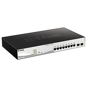 D-Link 10-Port Gigabit Smart Managed PoE+ Switch | 8 PoE+ Ports (130W) + 2 SFP Ports | L2+ | VLANs | Web Managed | Surveillance Mode | Desktop or Rackmount | Fanless | NDAA Compliant (DGS-1210-10MP)