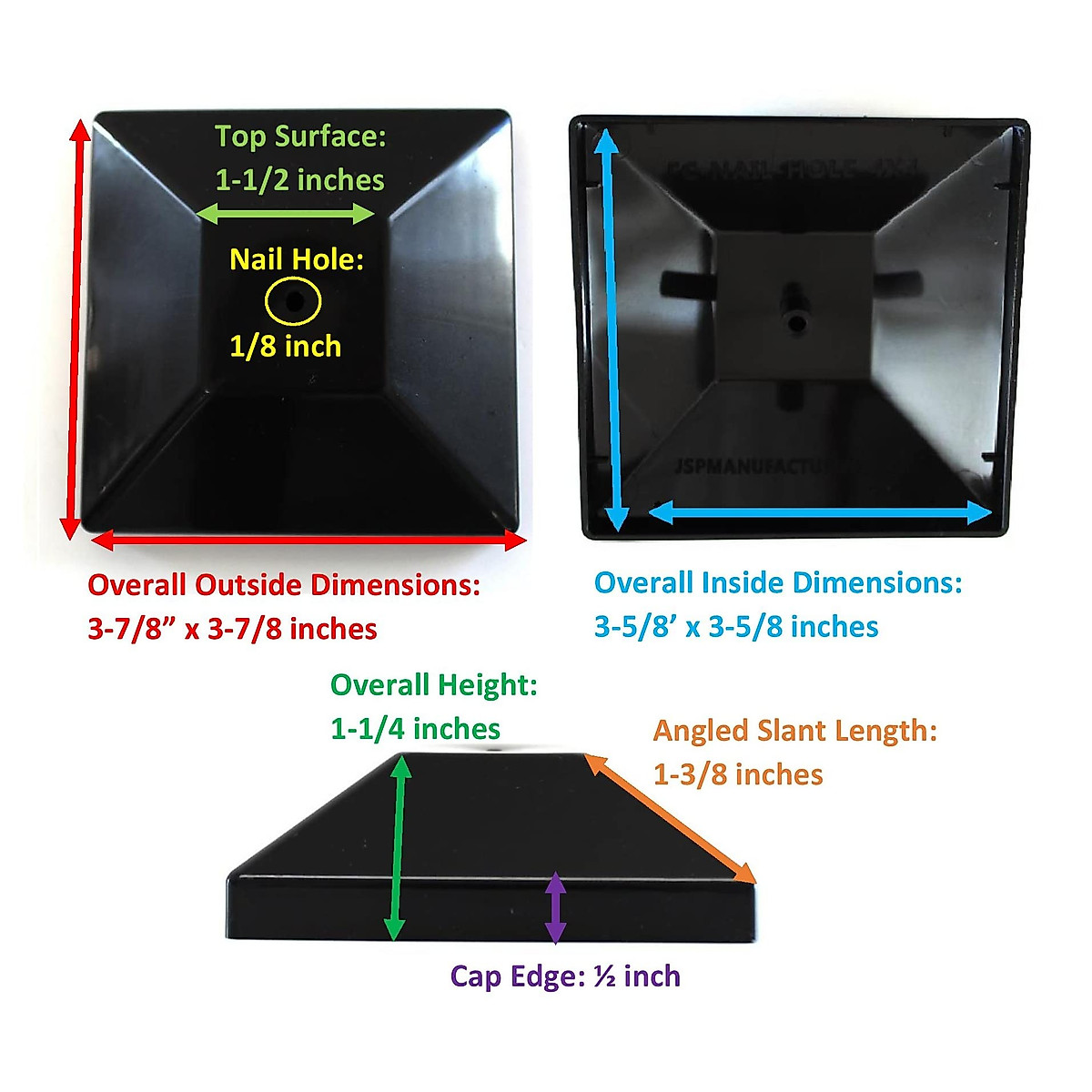 Nominal 4x4 Plastic Fence Post Caps with Nail Hole (3-5/8"x 3-5/8") (12, Black)