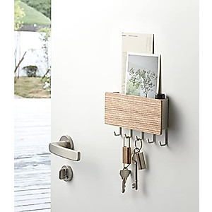 Yamazaki Home Magnetic Wall Organizer - Key Hooks & Tray for Storage Steel + Wood One Size Ash