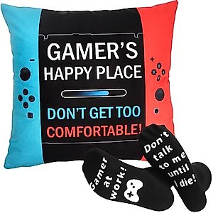 Gamer Gifts for Teenage Boys, Best Gaming Gifts for Men, Him, Gamers, Son,Husband, Boyfriend, Game Lover, Video Game Lover Gifts, Game Room Decor, Gamer Pillow Cover and Game Socks Gifts Set G001