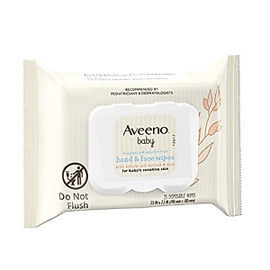 Aveeno Baby Fragrance Free Hand & Face Wipes with Oat Extract & Aloe, Cleansing & Moisturizing Baby Wipes for Sensitive Skin, Sulfate-, Alcohol-, & Paraben-Free, Hypoallergenic, 25 ct