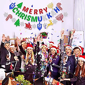 Merry Chrismukkah Banner Glitter Christmas Hanukkah Mixed Banner Christmas Banner Hanukkah Banner Christmas Decor Xmas Party Decorations Chanukah Festival Party Supplies…