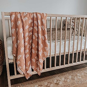 Miaoberry 100% Organic Cotton Muslin Baby Swaddle Blanket Set | Caramel Rainbow| Newborn Girl Unisex Neutral| Boho Vintage Rainbow Baby| Matching Hat Bow |